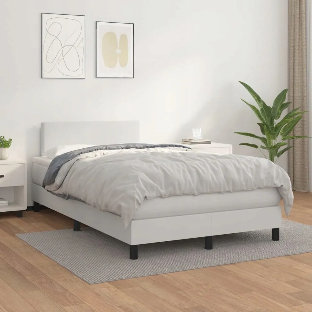 Box spring postel s matrací umělá kůže bílá