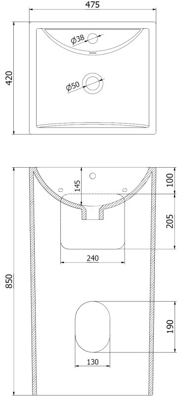 Mexen Oda, volně stojící umyvadlo 47x42x83 cm, černá matná, 26124770