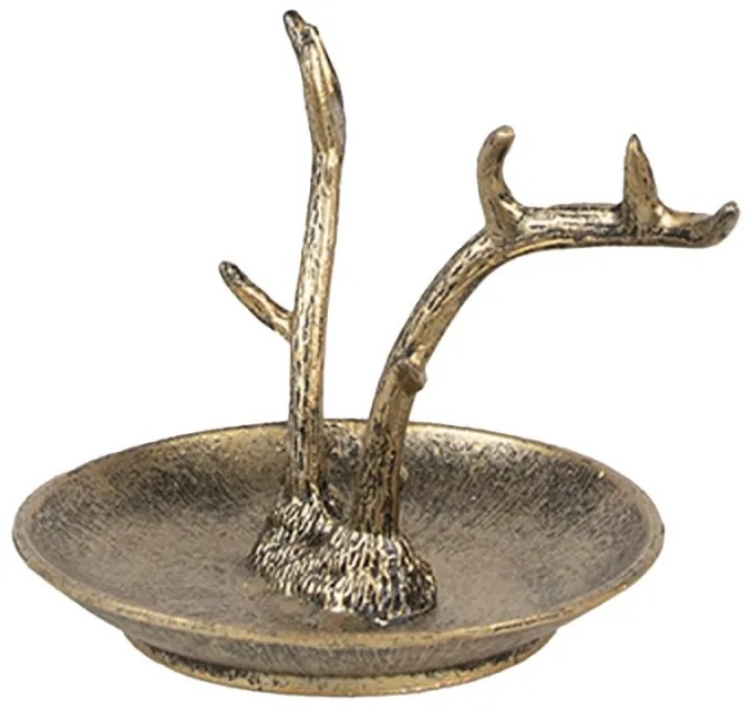 Dekorační zlatá kovová miska s jeleními parohy – 11x9x8 cm