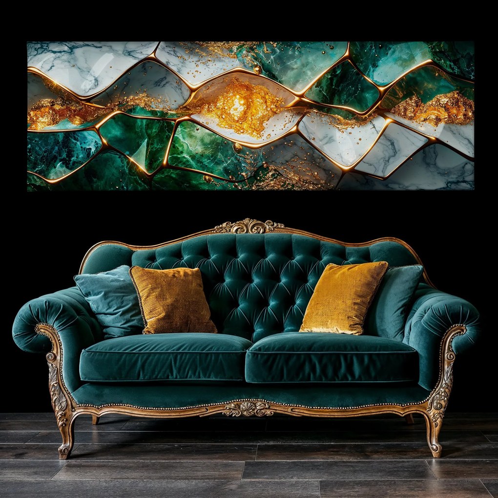 Obraz na plátně - Zlatý dotek ve Smaragdu FeelHappy.cz Velikost obrazu: 180 x 60 cm