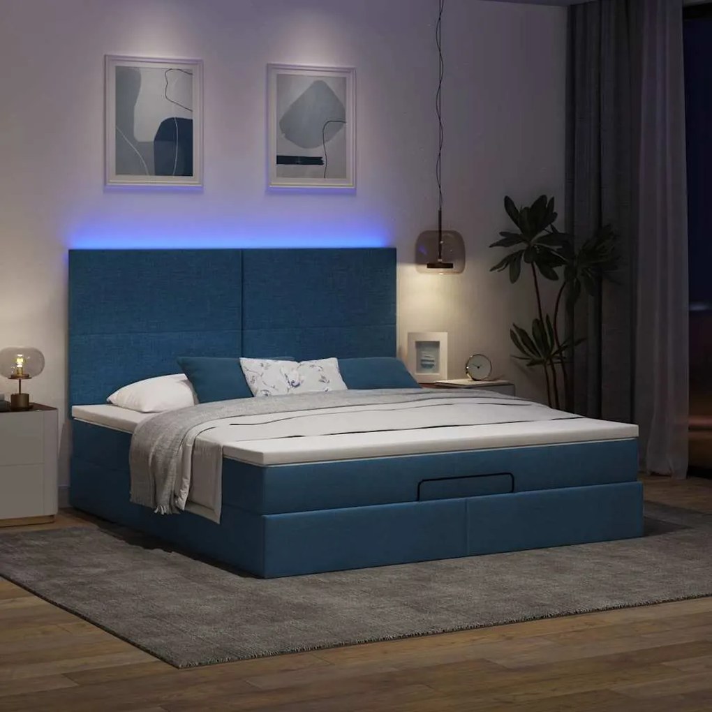 Osmanský rám postele s matrací modrá 160x200cm textil 3313940