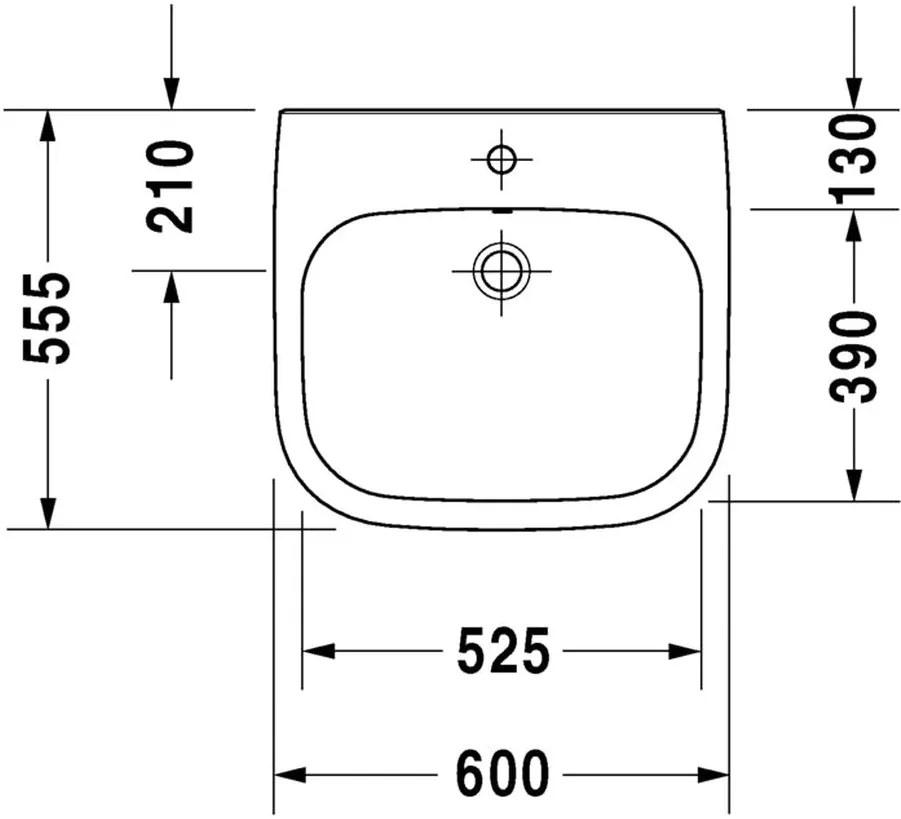 Duravit D-Code - Umyvadlo, 1 otvor pro armaturu propíchnutý, 60 x 55 cm, 2312600002