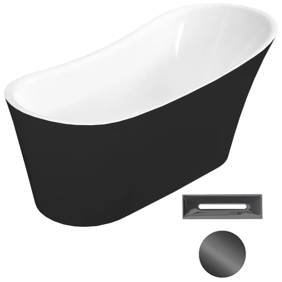 Besco Akrylátová volně stojící vana Calima BW 170x74 Barva: Bílá/černá, Rozměry (cm): 170x74, Typ a barva výpustě: Click-Clack s přepadem, chrom