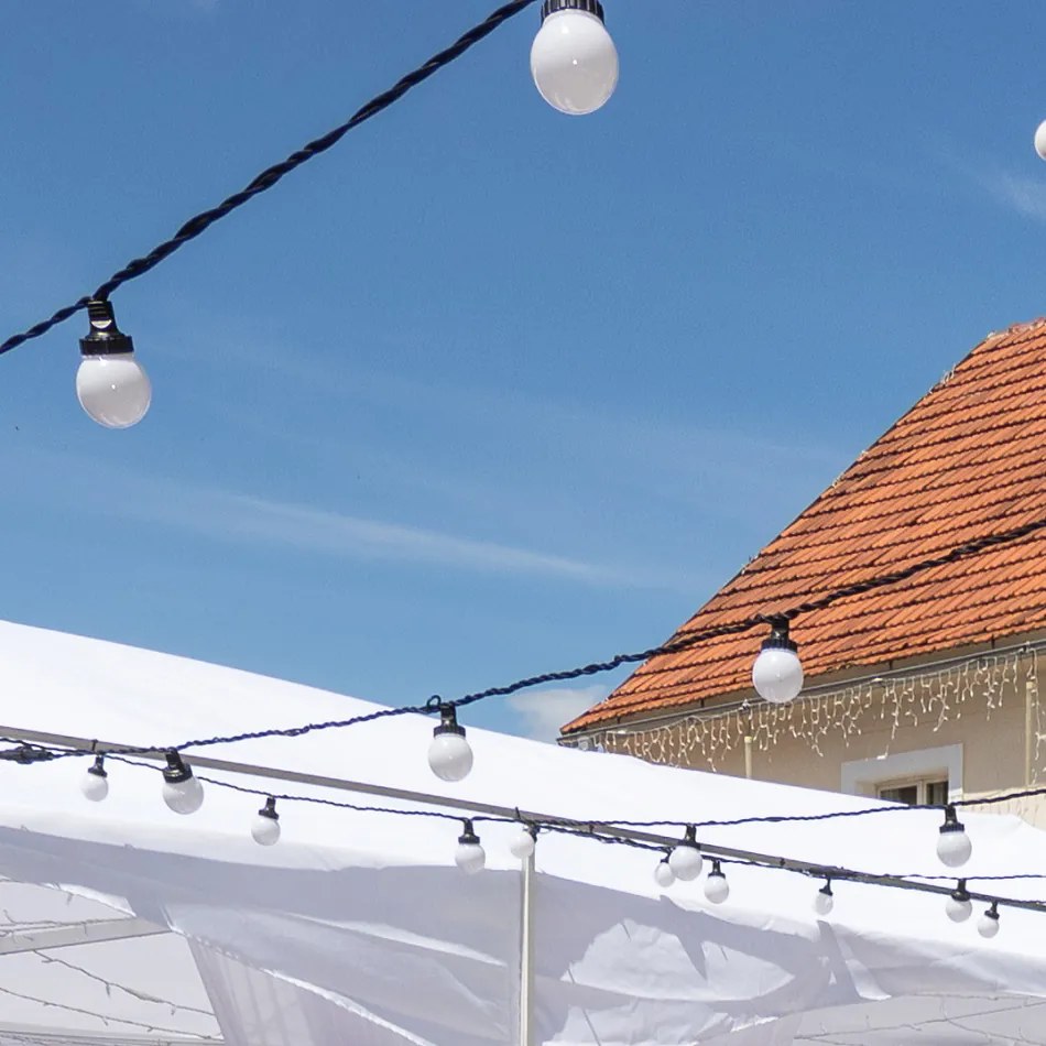 Easy Fix LED party osvětlení, 5 m, venkovní, 10 kouliček, 70 teple bílých diod, černý kabel, IP67, prodlužovací
