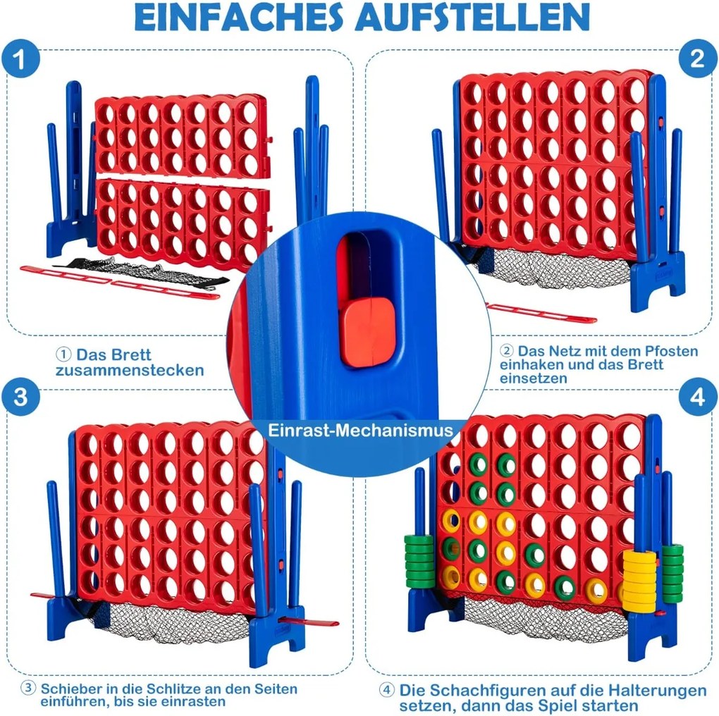 Costway Jumbo sada 4 v řadě 119 cm velká hra pro děti čtyř v řadě, modrý