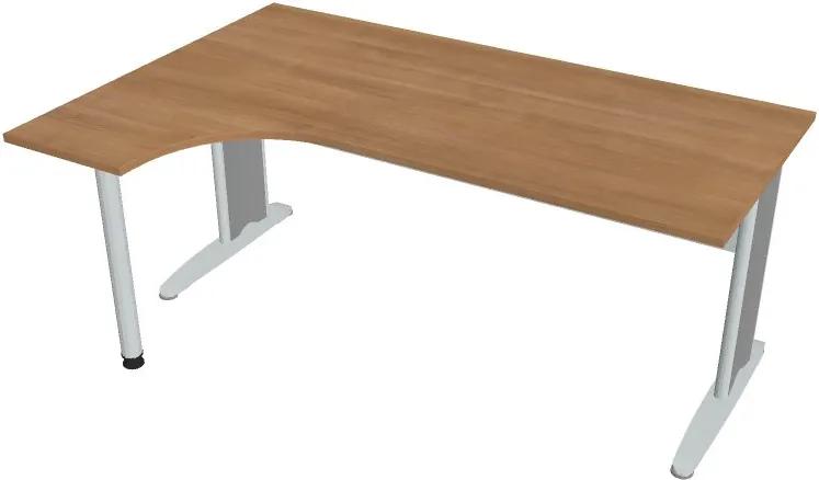 Stůl ergo oblouk pravý 180×120/80 cm - Hobis Cross CE 1800 P Dekor stolové desky: višeň, Dekor lamino podnože: šedá, Barva nohou: Stříbrná