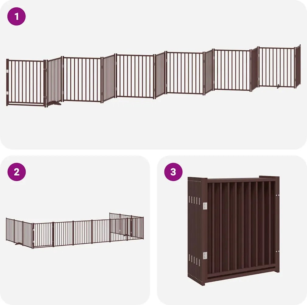 Zábrana pro psy s dvířky skládací 12 panelů hnědá 960 cm topol 3155752