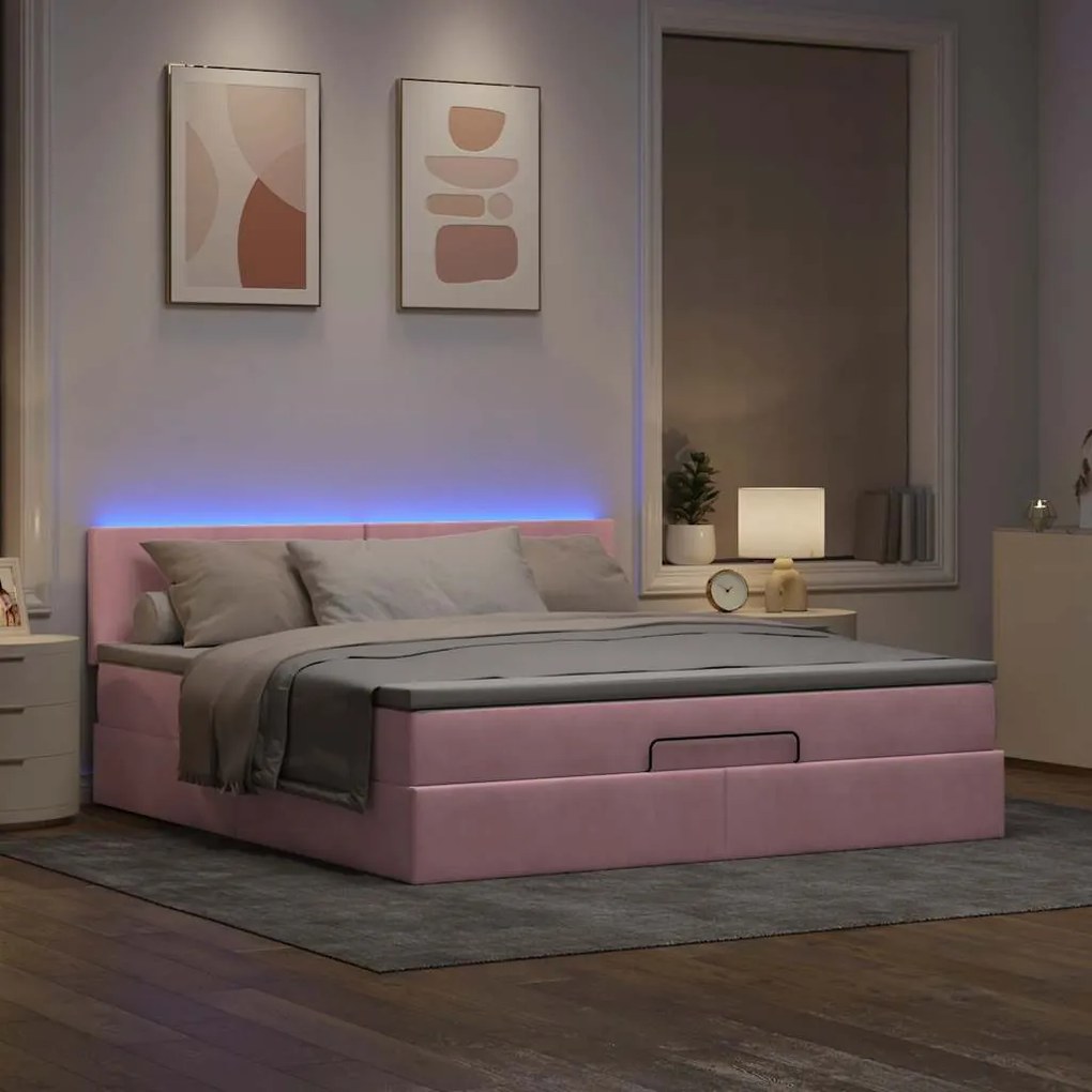 Osmanská postel s matrací & LED růžová 180x200cm samet 3312571