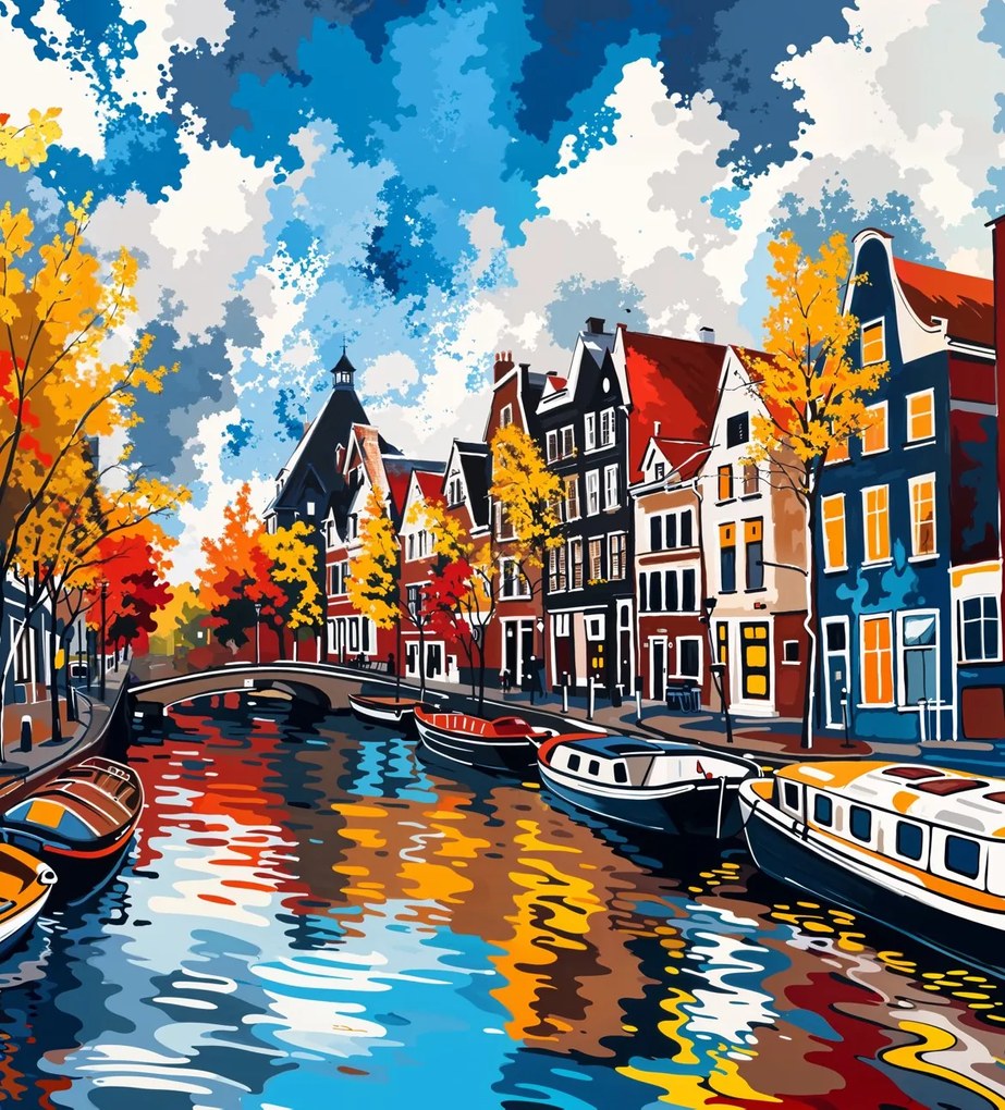 Obraz na plátně -Zlatým listopadem v Amsterdamu FeelHappy.cz Velikost obrazu (šířka x výška): 210 x 140 cm