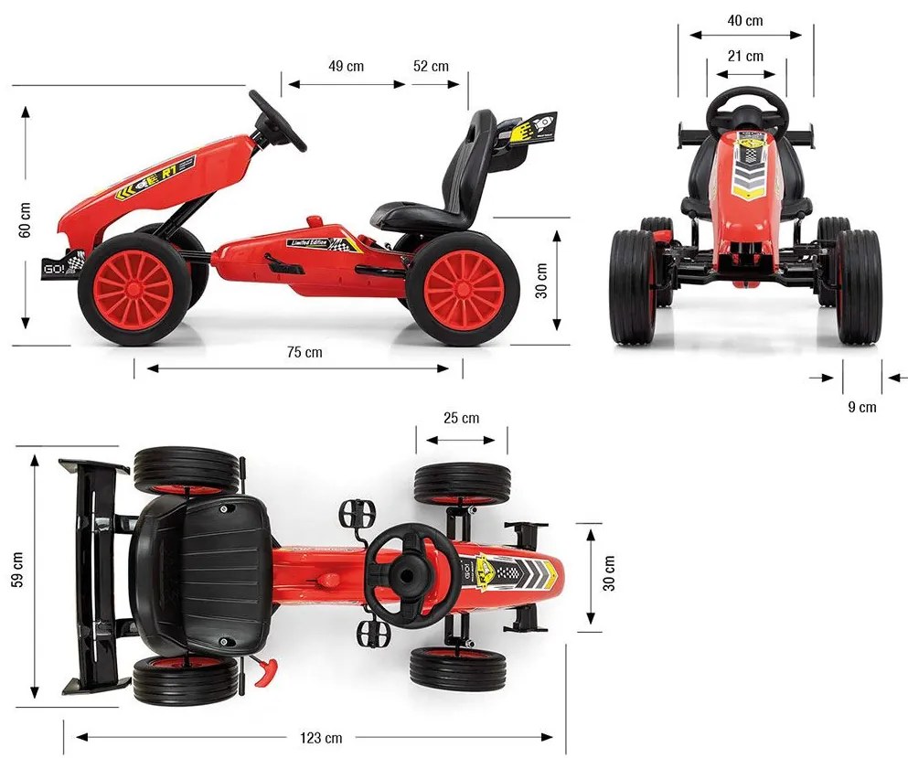 MILLY MALLY dětská šlapací motokára Go-kart Rocket červená