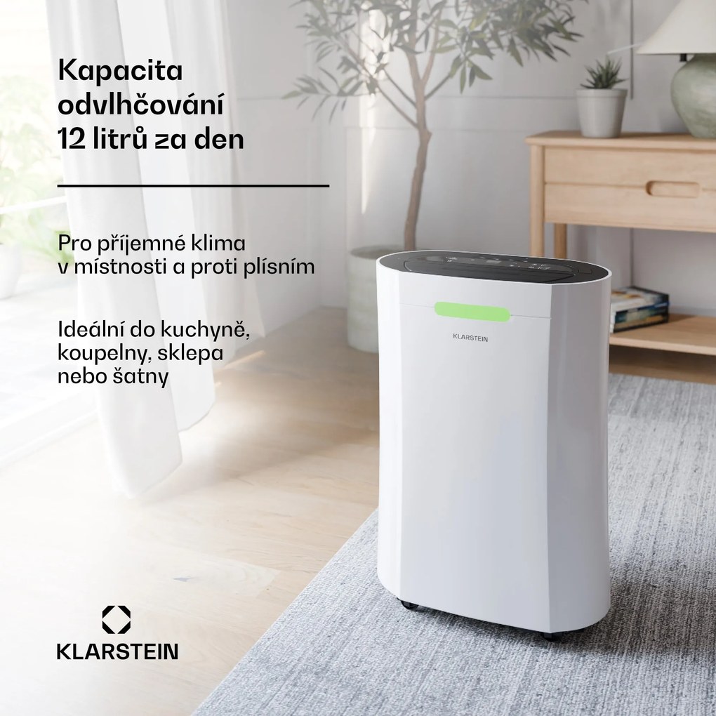 Klarstein AeroDry Smart 12 odvlhčovač vzduchu, 12 l/den, 30 m², senzor vlhkosti, ovládání pomocí aplikace, 135 m³/h