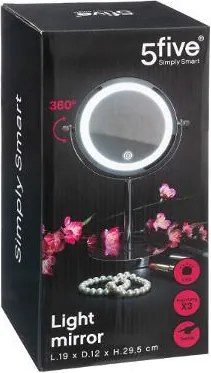 Kosmetické zrcátko s LED osvětlením, kulaté, stříbrné