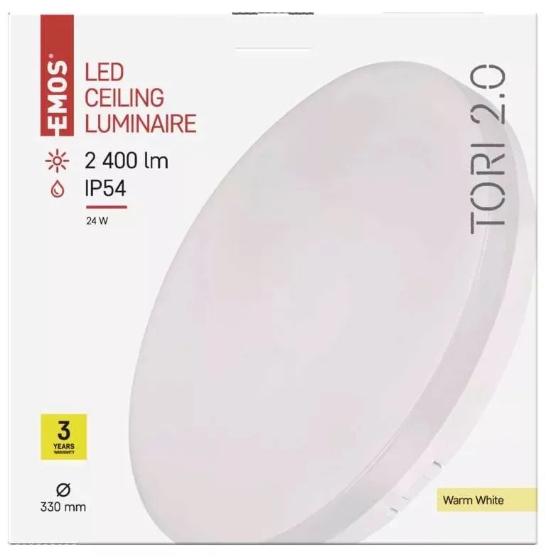 Emos lighting LED přisazené svítidlo TORI, ø 330 mm/d. 330 mm, 24W Teplota světla: 3000 K, Tvar: Kulaté