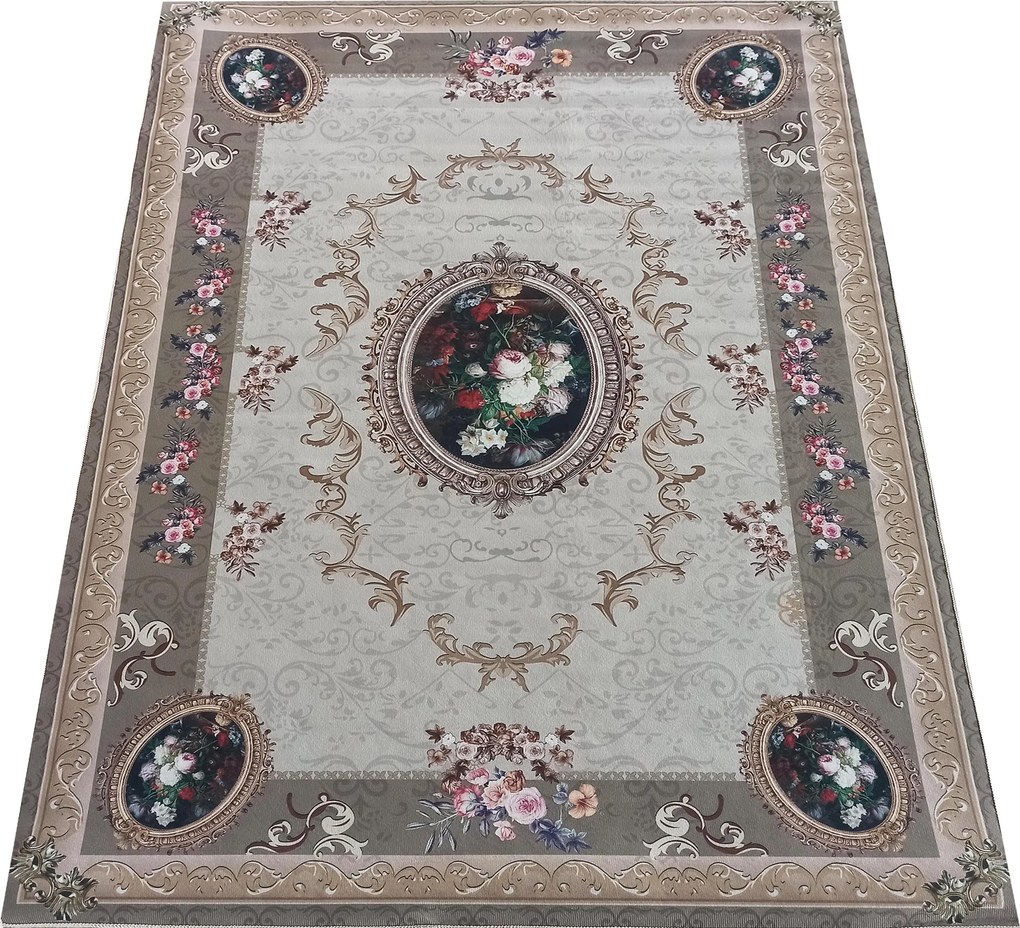 DY Béžový koberec s květinovým vzorem Horeca-New 100 Rozměr: 60x100 cm