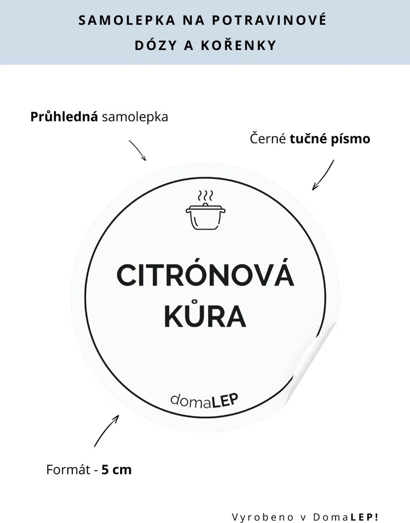 Samolepka na kořenky CITRÓNOVÁ KŮRA průhledná 5 cm tučné písmo