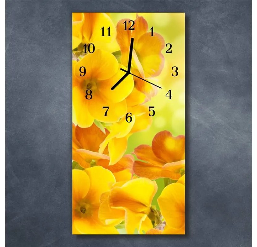 Nástěnné hodiny obrazové na skle - Květy žluté