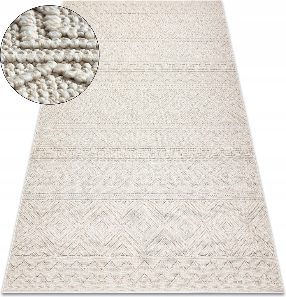 Koberec Plochý Tkaný Jersey Romby Boho krém sisal outdoor smyčka 80x150 cm