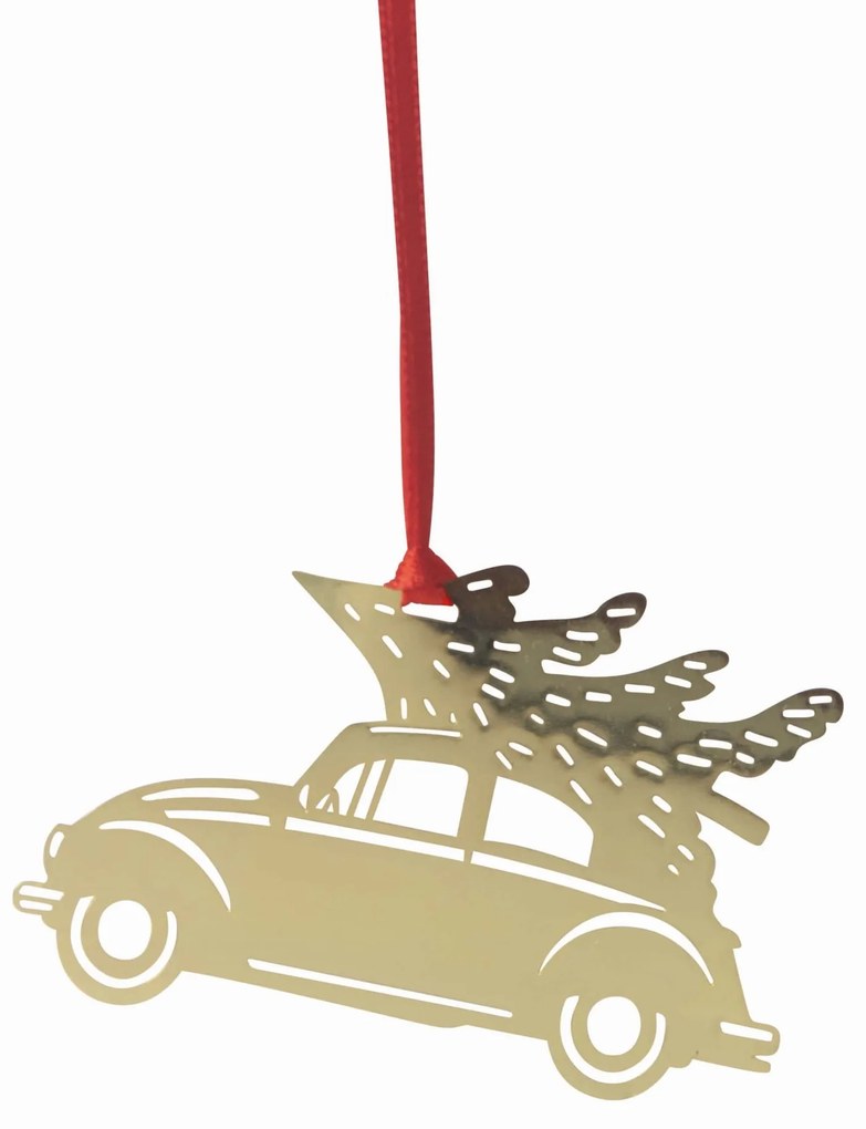 Pluto Design Vánoční závěsná dekorace Gold Christmas Car, zlatá barva, kov