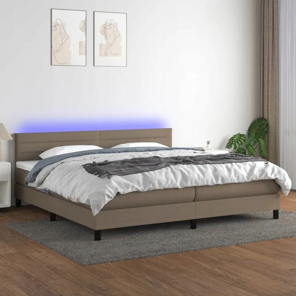 Box spring postel s matrací a led textil taupe