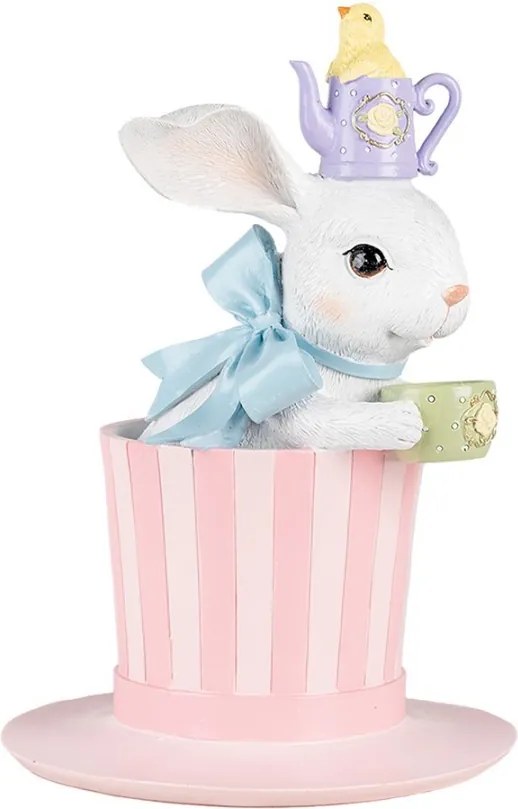 Dekorace králík s mašlí v růžovém klobouku - Ø 18*26 cm