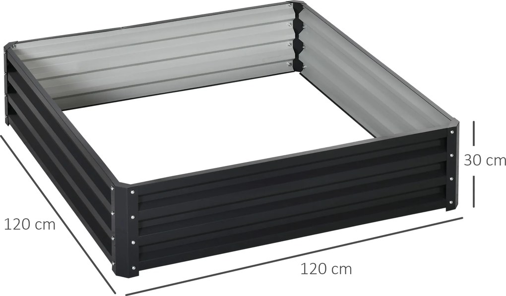 Vyvýšený záhon Outsunny, květinový box, zeleninový záhon, box na rostliny, bylinkový záhon do zahrady, na terasu, balkon, ocel, šedý, 120 x 30 cm