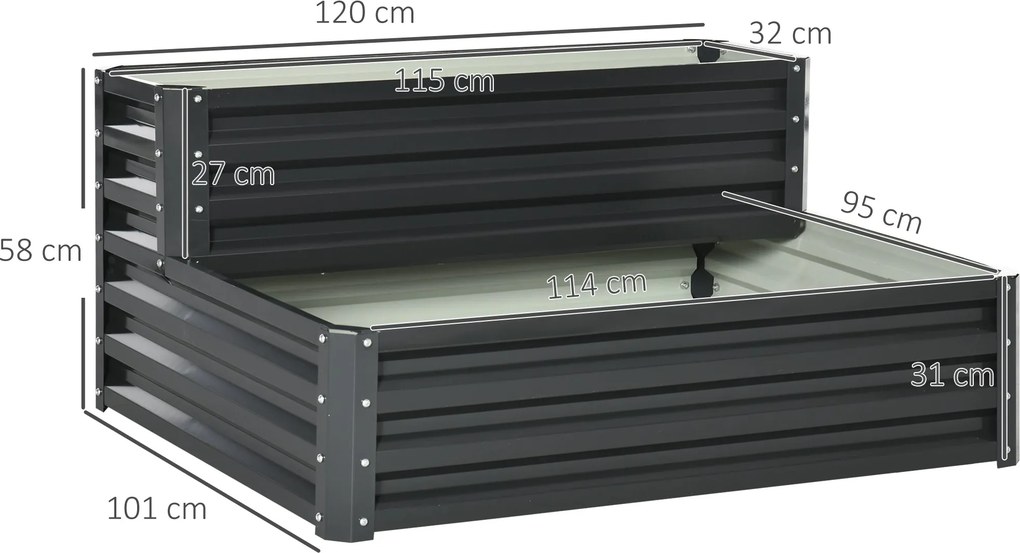 Outsunny 2-vrstvý městský zahradní květináč venkovní ocelová rostlinná krabička s designem schodů pro pěstování léčivých rostlin bylin květin pro ter…
