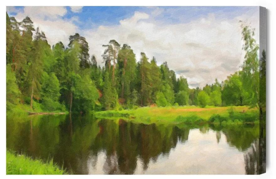 Obraz Lesní Krajina S Jezerem Nedostatek Nedostatek Plátno Canvas 120x80