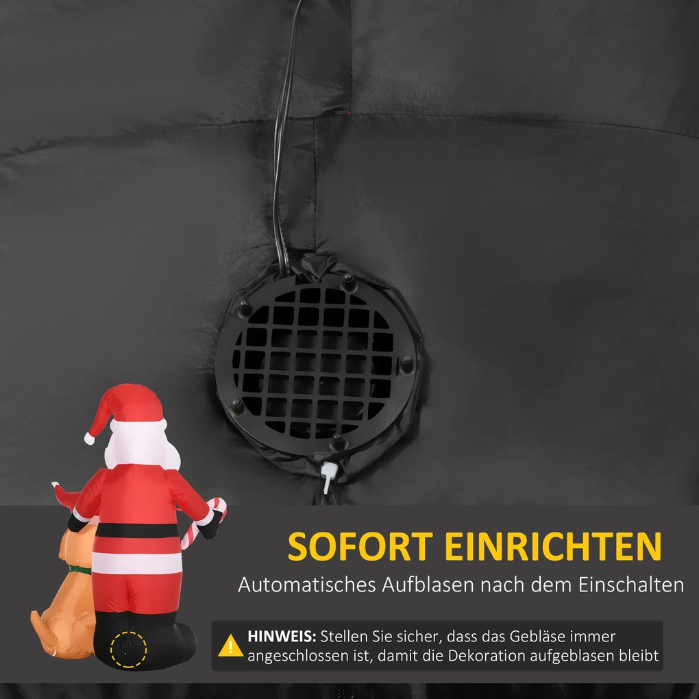 Outsunny Vánoční dekorace, Santa Claus se psem, nafukovací, velký, včetně ventilátoru, 117 x 80 x 157 cm