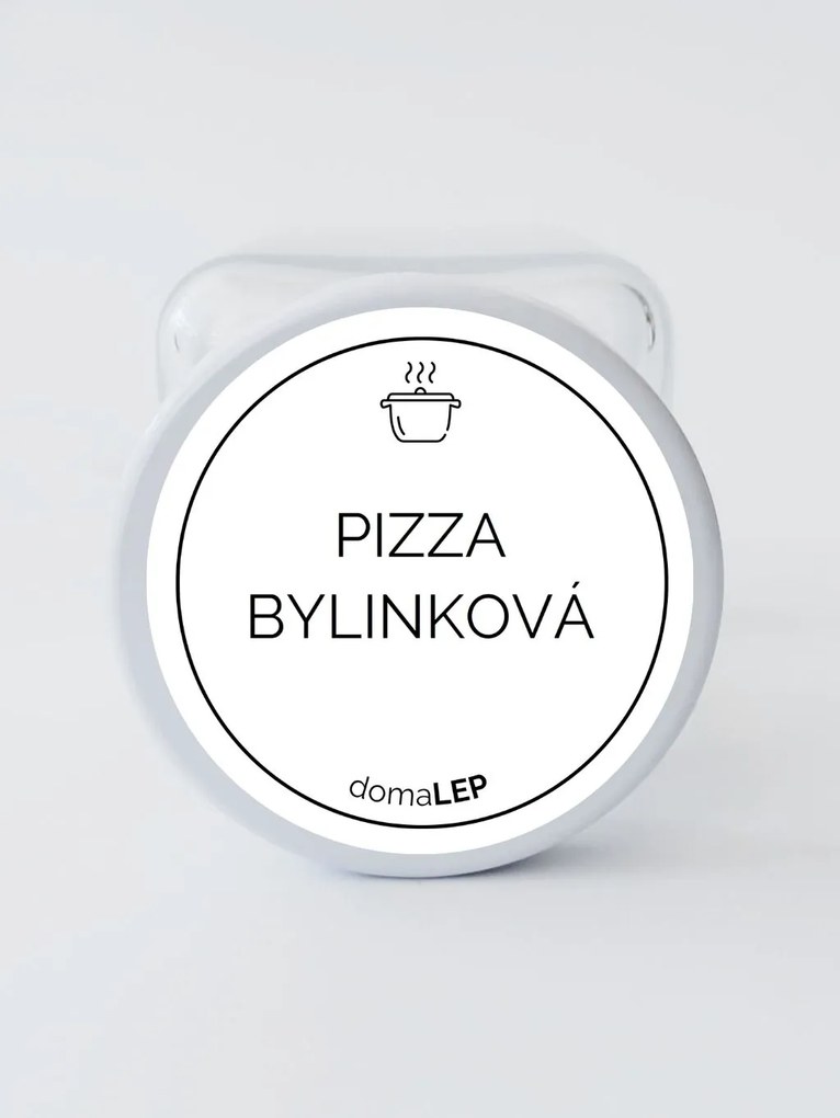 Samolepka na kořenky PIZZA BYLINKOVÁ bílá 5 cm základní písmo