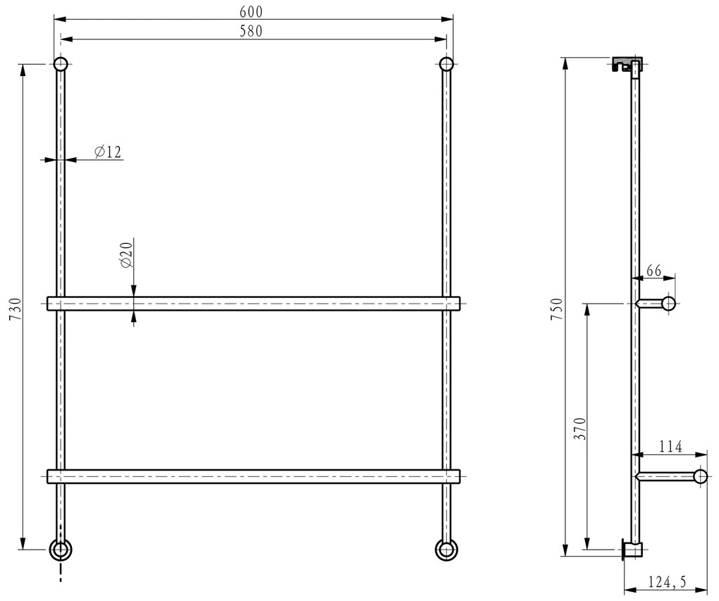 Sapho, Závěsný držák ručníků na sprchovou zástěnu 600x730x125mm, černá mat, 1301-09B