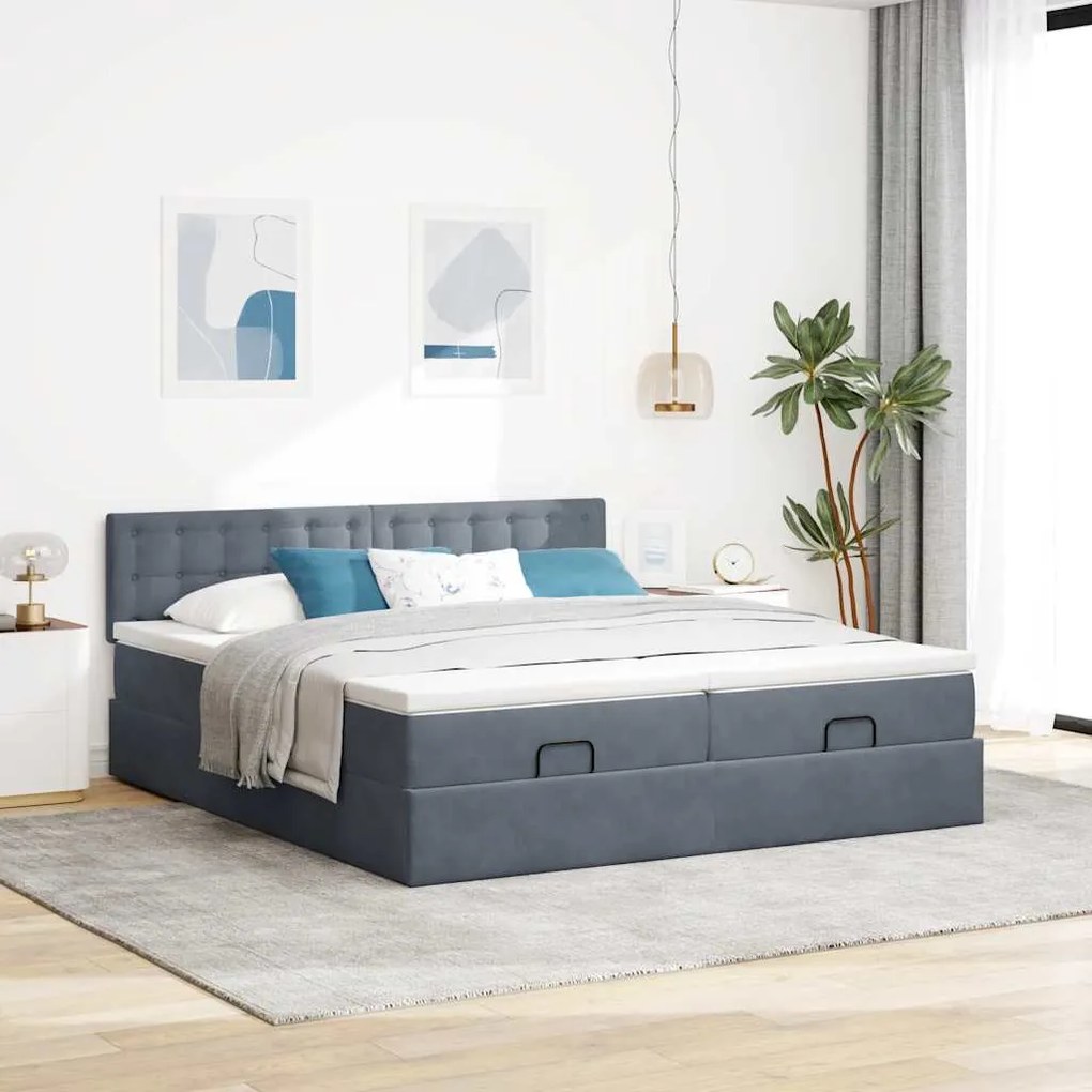 Osmanský rám postele s matracíes tmavě šedá 180x200cm samet 3312111