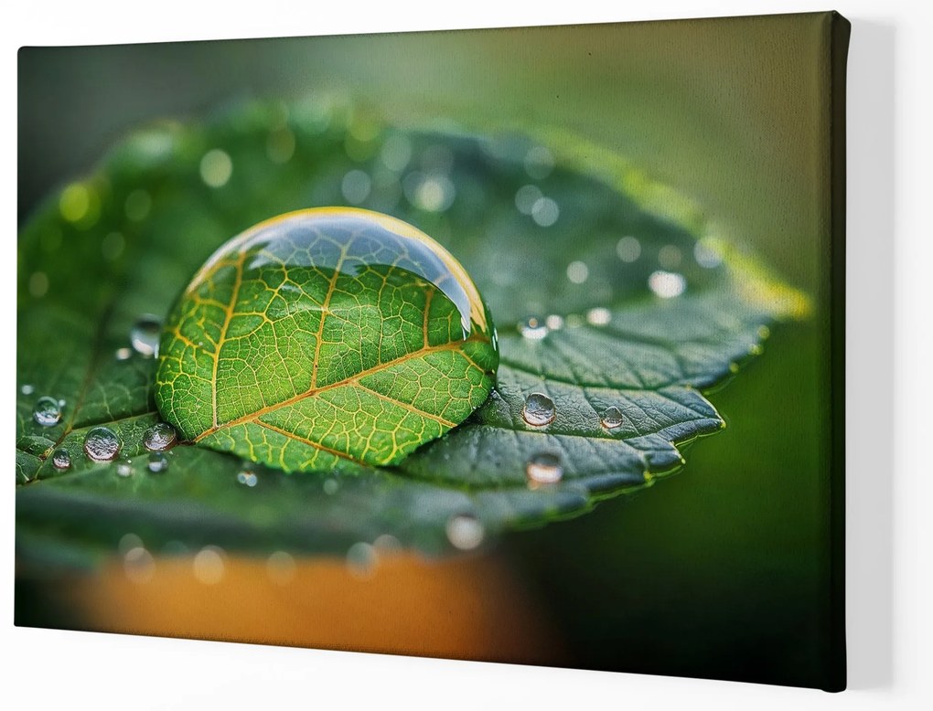 Obraz na plátně - Kapka vody na listu FeelHappy.cz Velikost obrazu: 60 x 40 cm