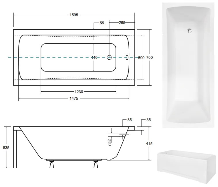 Besco Optima Premium akrylátová vana včetně podhlavníku a úchytů Délka vany: 170cm