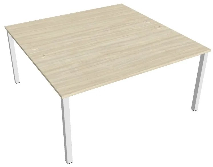 Dvojstůl pracovní rovný 160×160 cm - Hobis Uni USD 1600 Dekor stolové desky: akát, Barva nohou: bílá