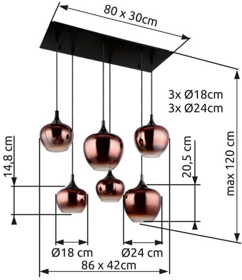 Globo 15548-6HG - Lustr na lanku MAXY 6xE27/40W/230V měděná