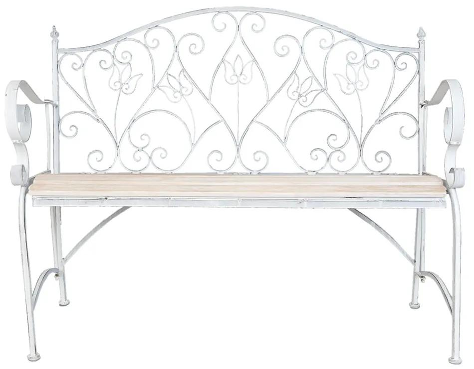 Clayre & Eef - kovová zahradní lavička s dřevěným sedákem 5Y0254, 110x50x90 cm