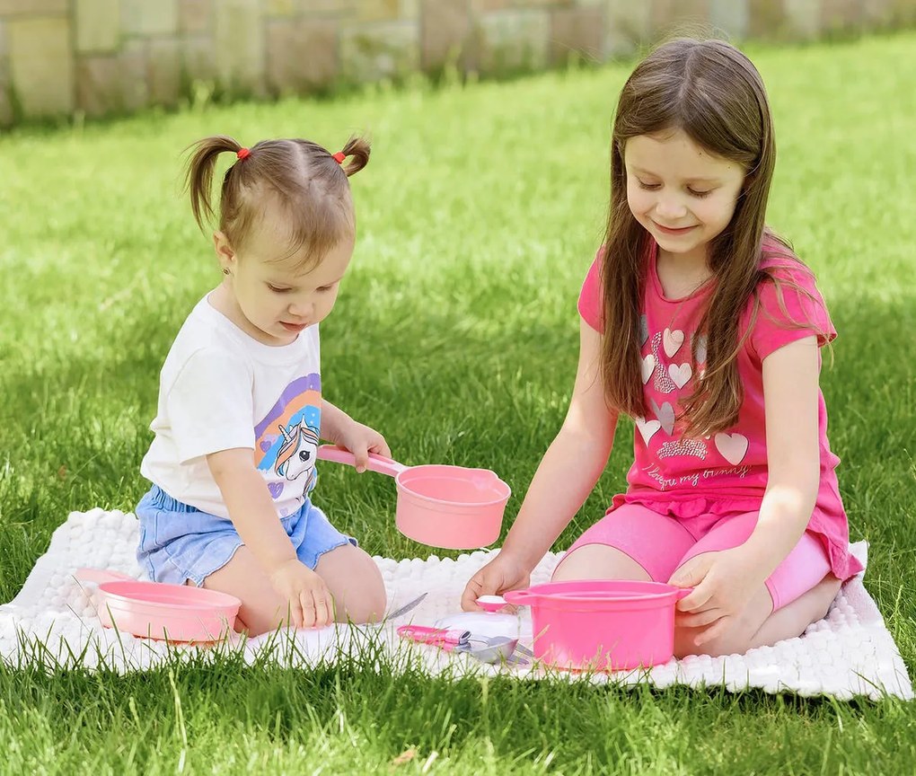 _Ostatní 1_ Nádobí baby dětské růžové set 2 hrnce s pánví a doplňky plast 36214
