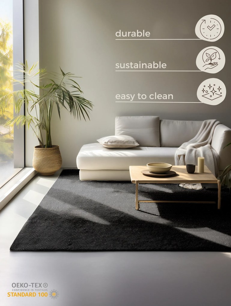 Hanse Home, Kusový koberec Bouclé Jute 105976 Black, 160x230, černá, chodba / předsíň