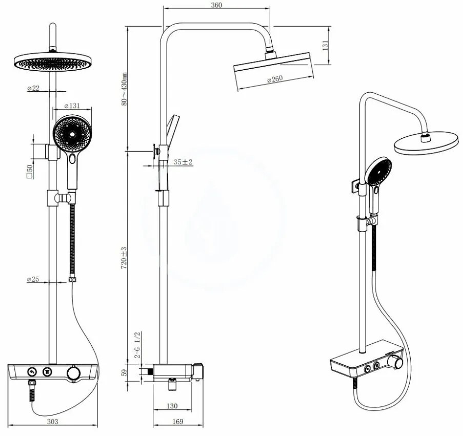 kielle Oudee Sprchový set s termostatem, 260 mm, 3 proudy, chrom/bílá/černá ki_20602000