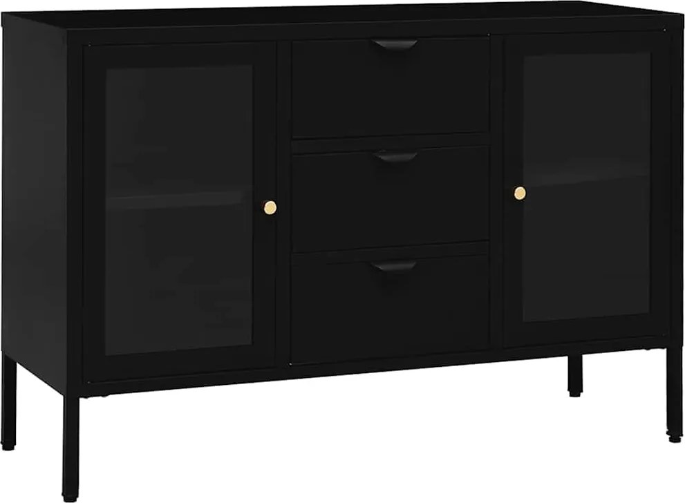 Příborník černý 105 x 35 x 70 cm ocel a tvrzené sklo 336076