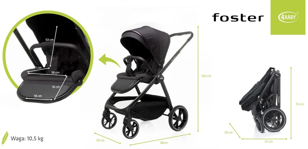 4Baby Kočárek FOSTER černá