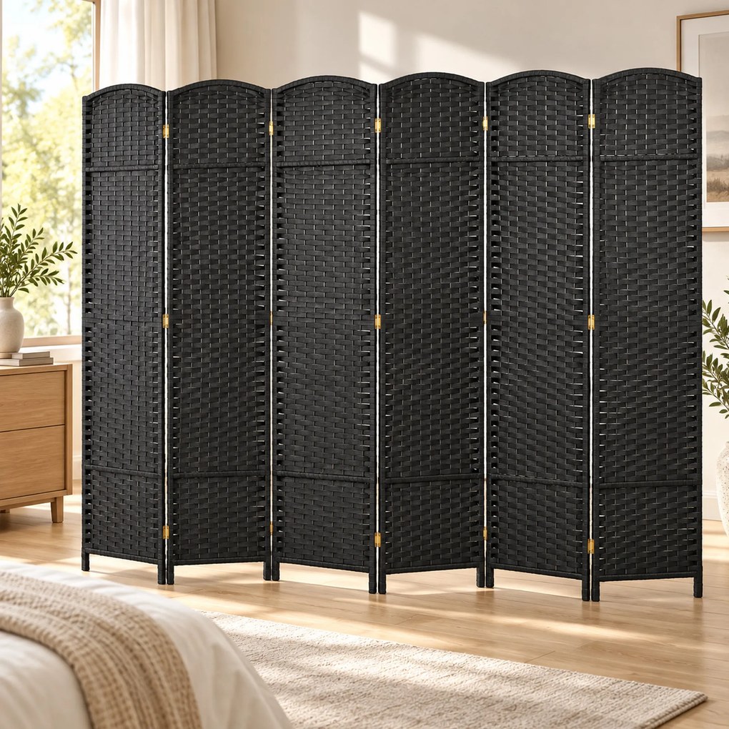 HOMCOM Skládací rozdělovací stěna 6-panelová 240x170 cm - Záclona pro soukromí do obývacího pokoje, ložnice, kanceláře - černá