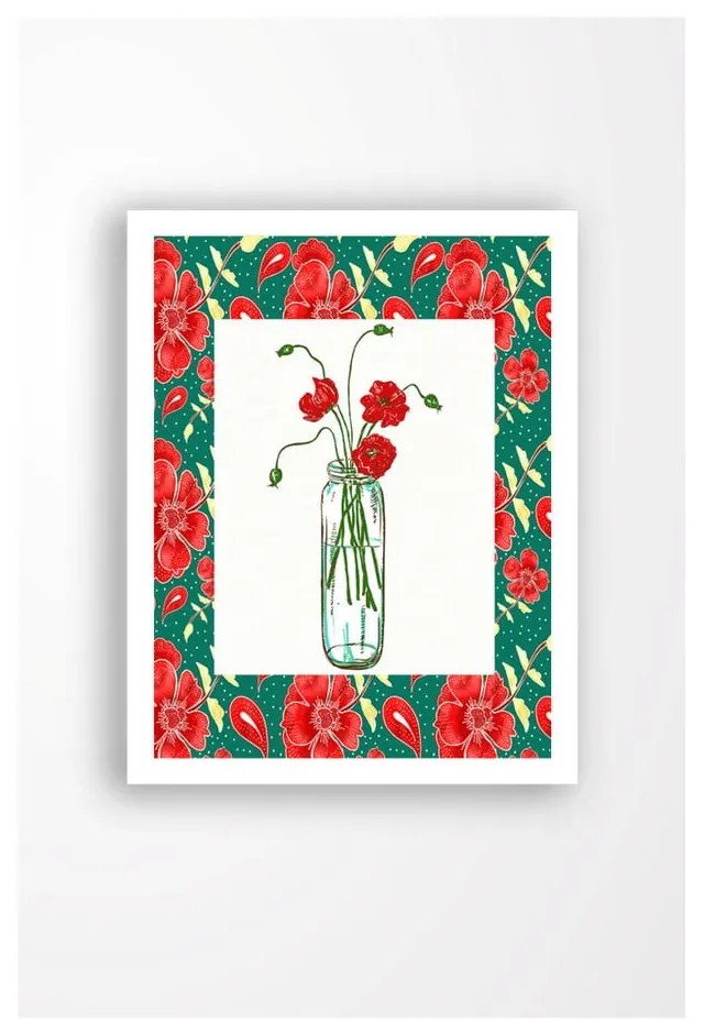 Nástěnný obraz na plátně v bílém rámu Tablo Center Red Flowers, 29 x 24 cm