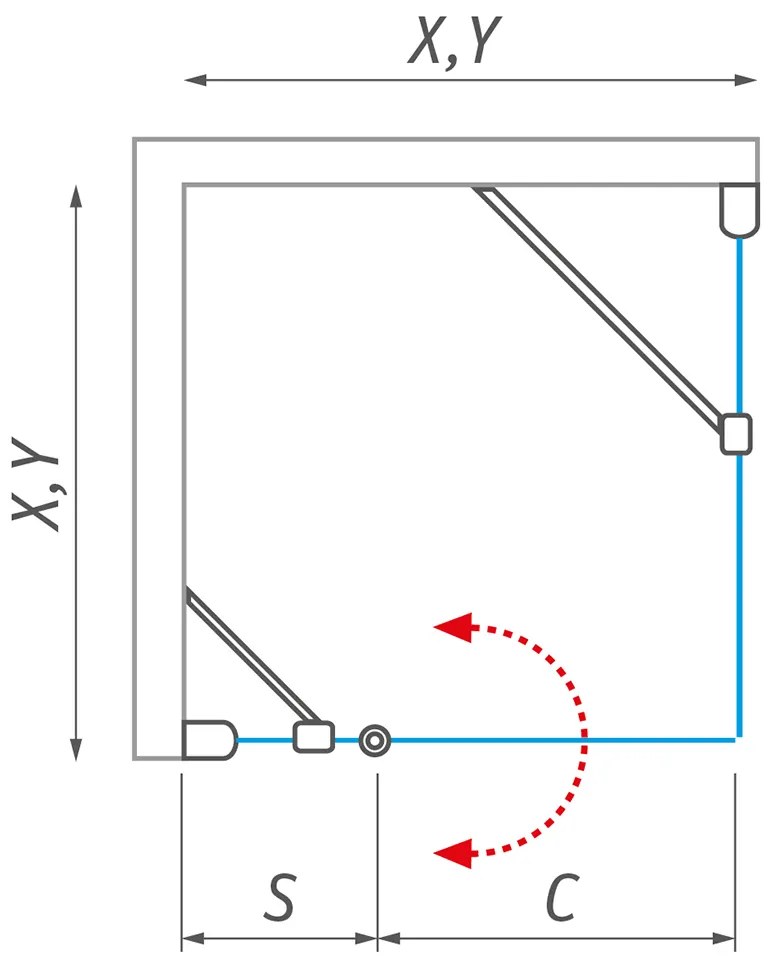 Čtvercový sprchový kout s jednokřídlými dveřmi a pevnou stěnou TB+TDO1 Viz technická specifikace Transparent Stříbro TB/700+TDO1/1200 1200 700 TB/700_TDO1/1200_st_tr