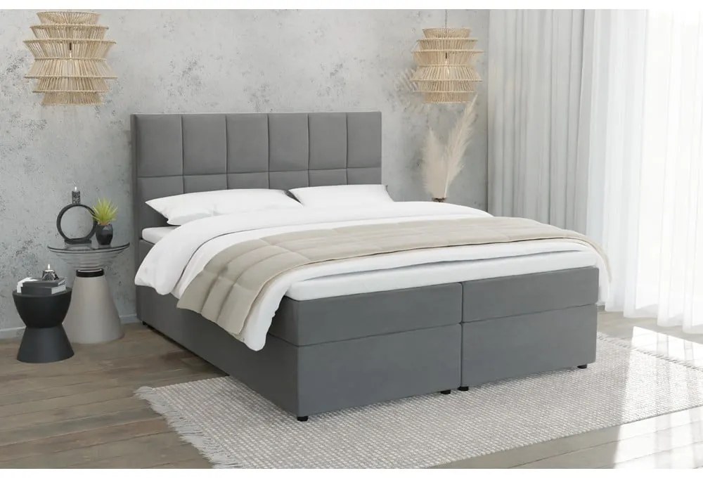 Šedá boxspring postel s úložným prostorem 140x200 cm Flip – Ropez
