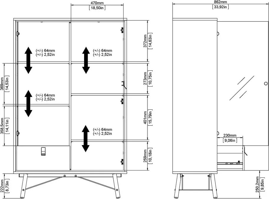 Vitrína v dekoru dubu v přírodní barvě 102x162x40 cm Ry – Tvilum