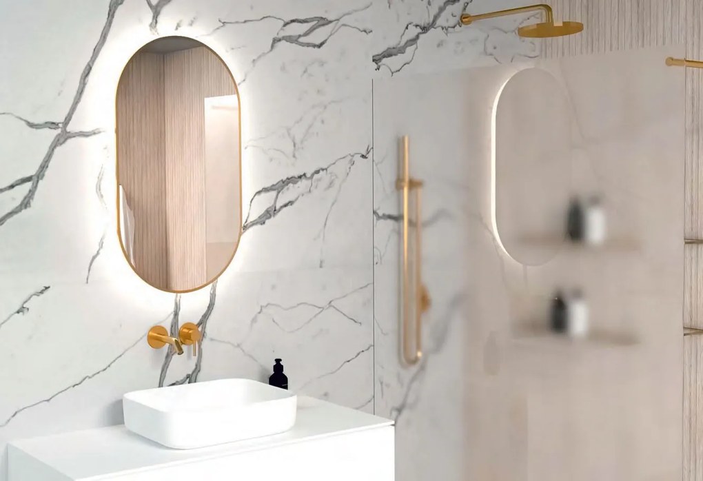 Comodo Zrcadlo ve stříbrném kovovém rámu s LED podsvícením po obvodu Nikoletta LED 19 ALU Typ: dotykový vypínač, Rozměry (cm): 50x90 - (Nikoletta LED 19/50 TS ALU)