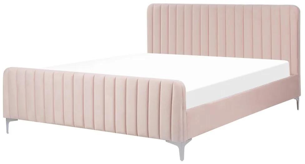 Čalouněná postel s roštem 160 x 200 cm sametová růžová LUNAN