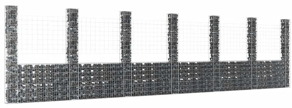 Gabionový koš ve tvaru U se 7 sloupky železo 740 x 20 x 200 cm 151294
