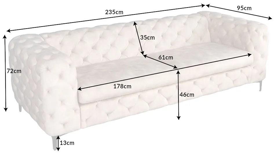 Designová sedačka Rococo 235 cm šampaňský samet